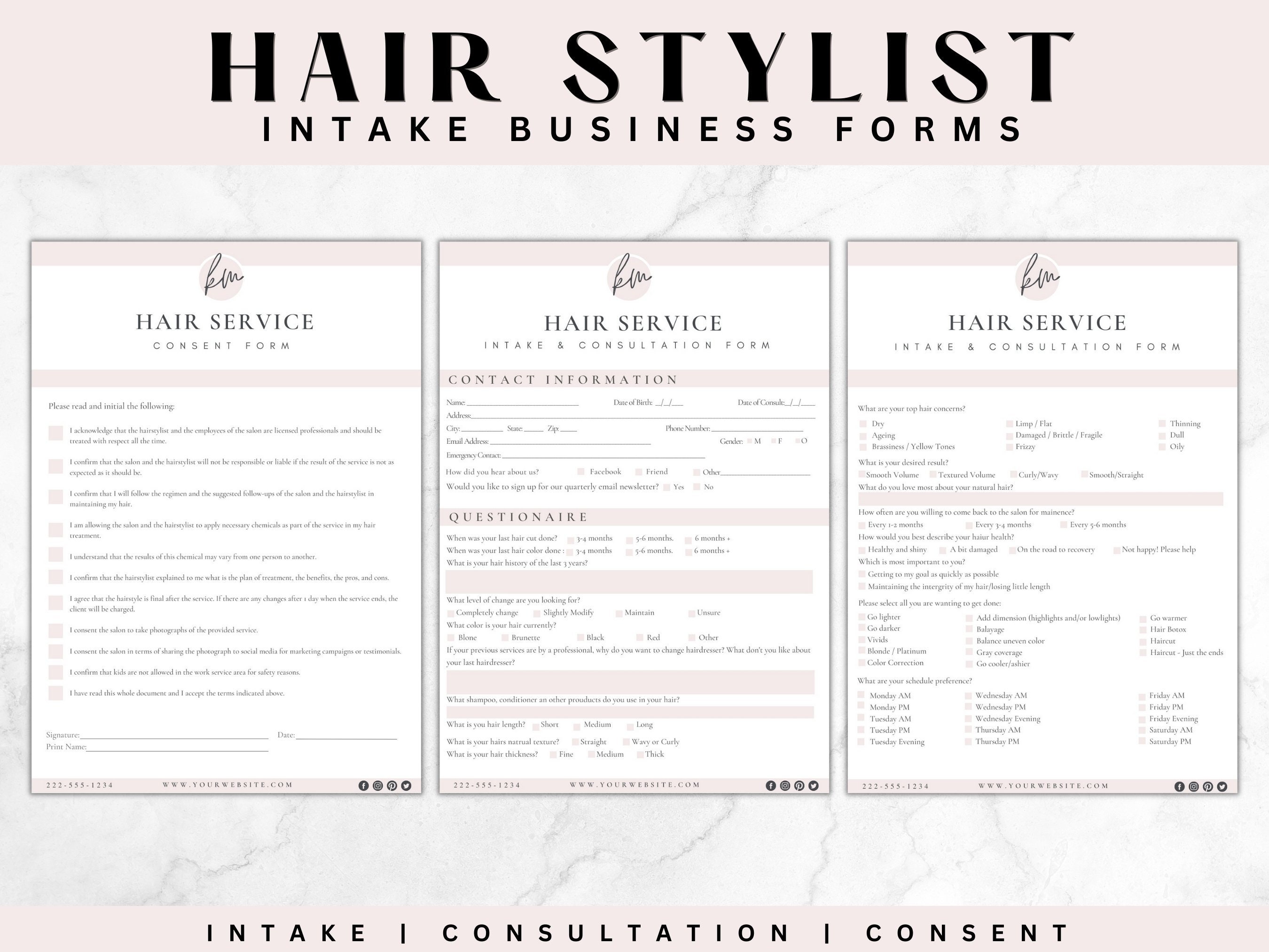 Hair Stylist Intake Form Bundle,editable Hair Consent Templates, Hair ...