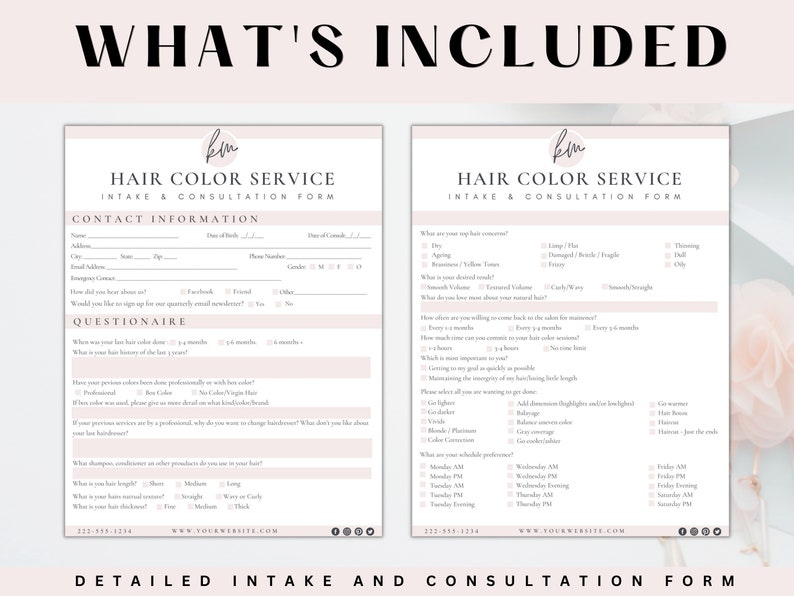 Hair Color Service Waiver, Hairstylist Consultation Form, Color ...