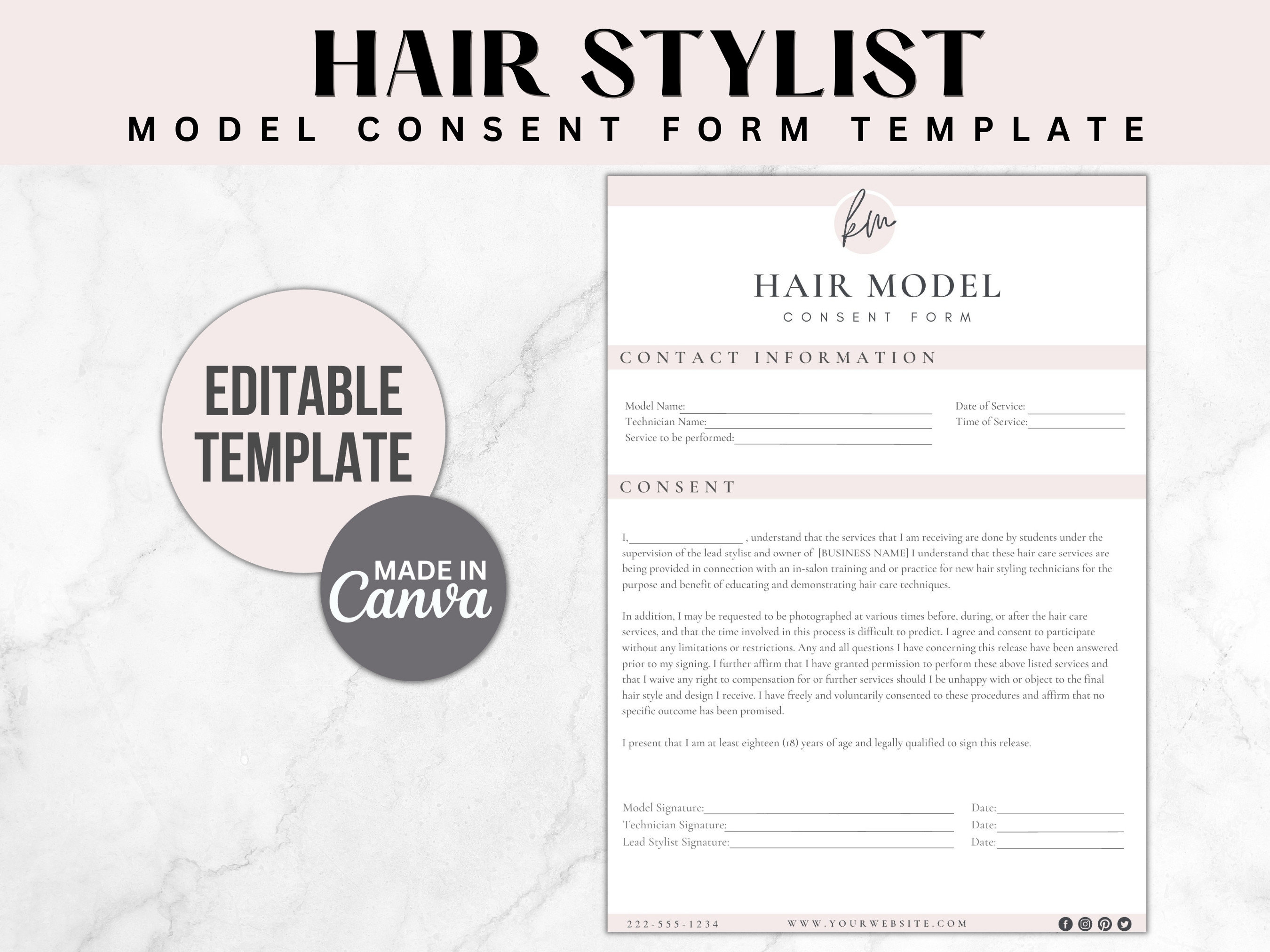 Hair Stylist Model Consent Form Template,editable Hair Consent ...