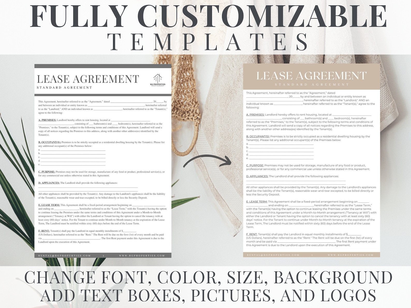 EDITABLE Rental Agreement Template, Lease Agreement Template,rental ...