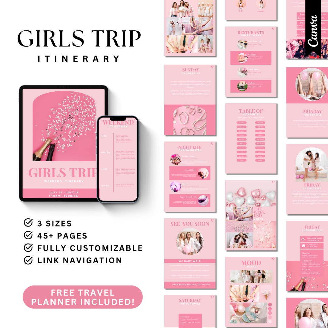Girls Trip Itinerary, Weekend Itinerary Template,travel Itinerary ...