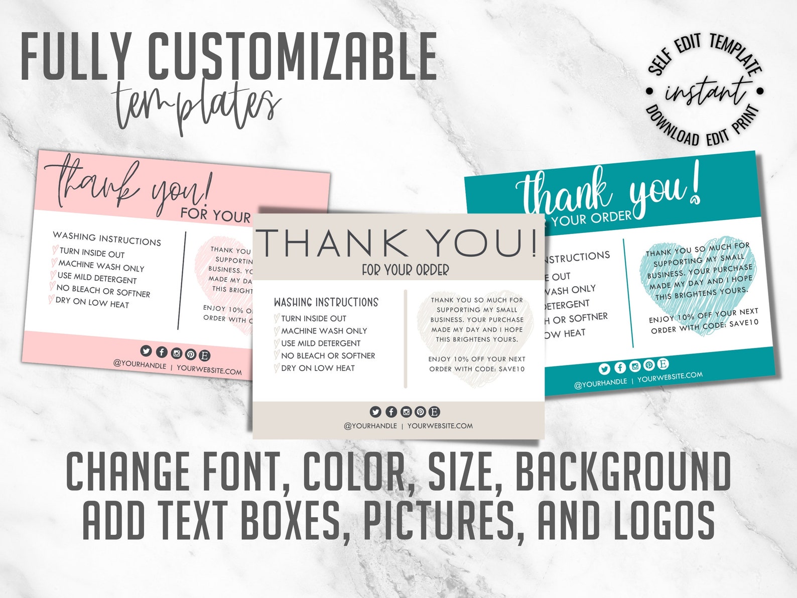 Printable Washing Instructions, Thank You Card, Shirt Care Cards ...