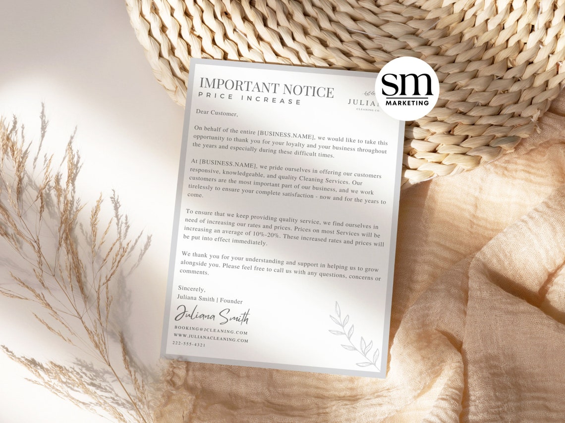 Cleaning Company Template, Price Increase Notice, Price Increase Letter ...