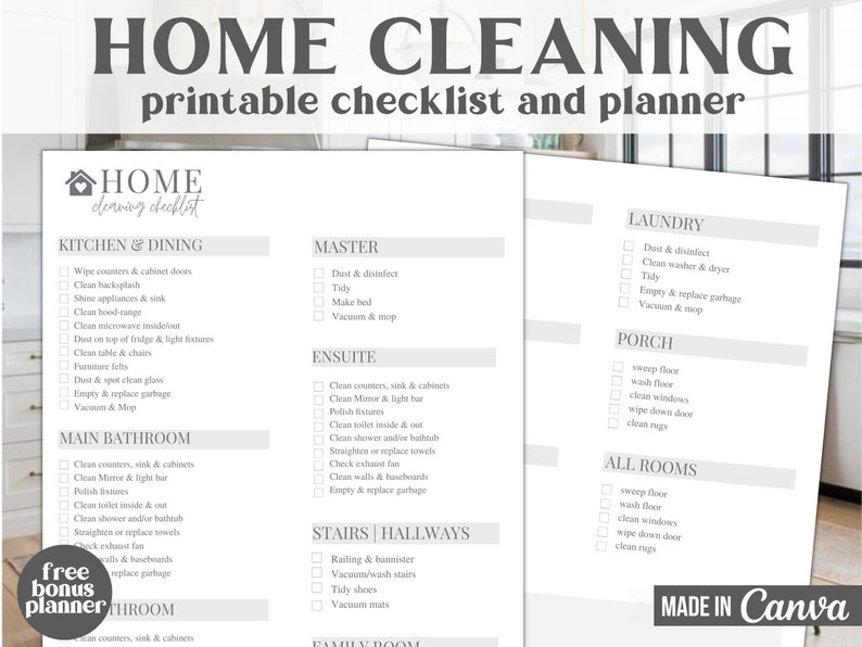 EDITABLE Home Cleaning Checklist, Cleaning Planner, Cleaning Checklist ...