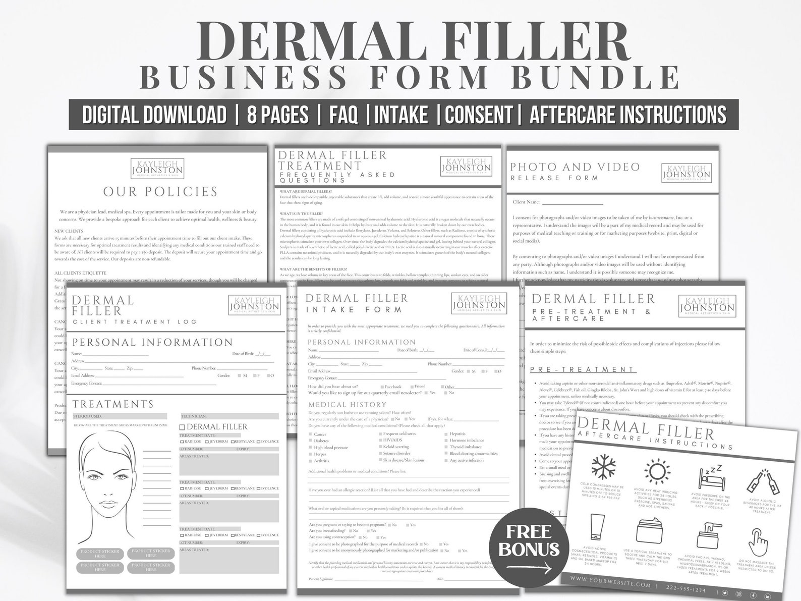 EDITABLE Dermal Filler Forms, Nurse Injector Template, Policy, Photo ...
