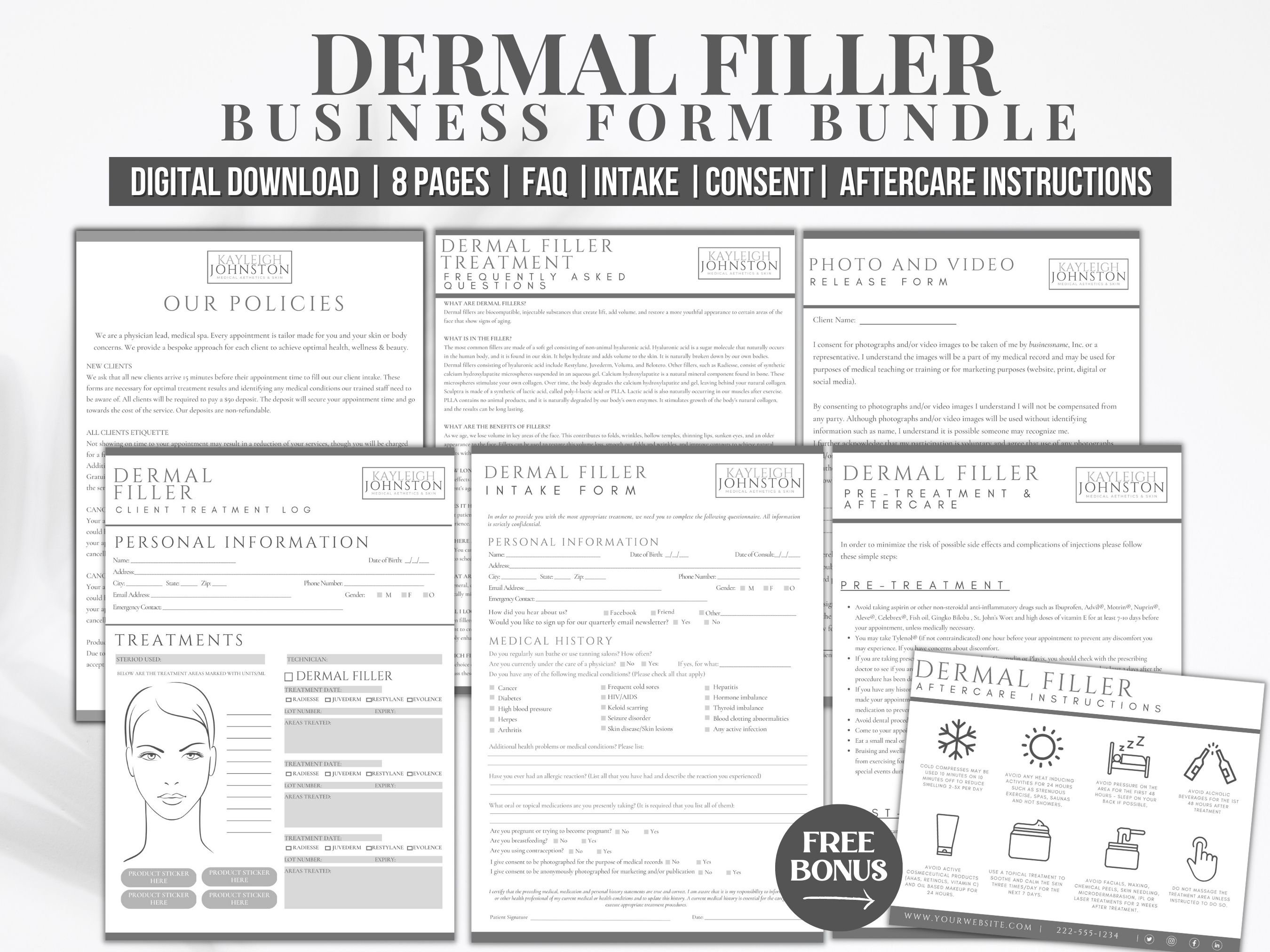 EDITABLE Dermal Filler Forms, Nurse Injector Template, Policy, Photo ...