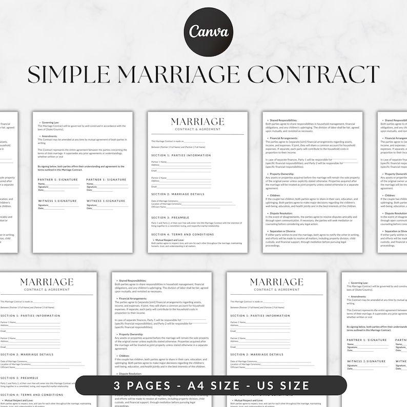 Marriage Contract Template | Contract Marriage Agreement, Wedding ...