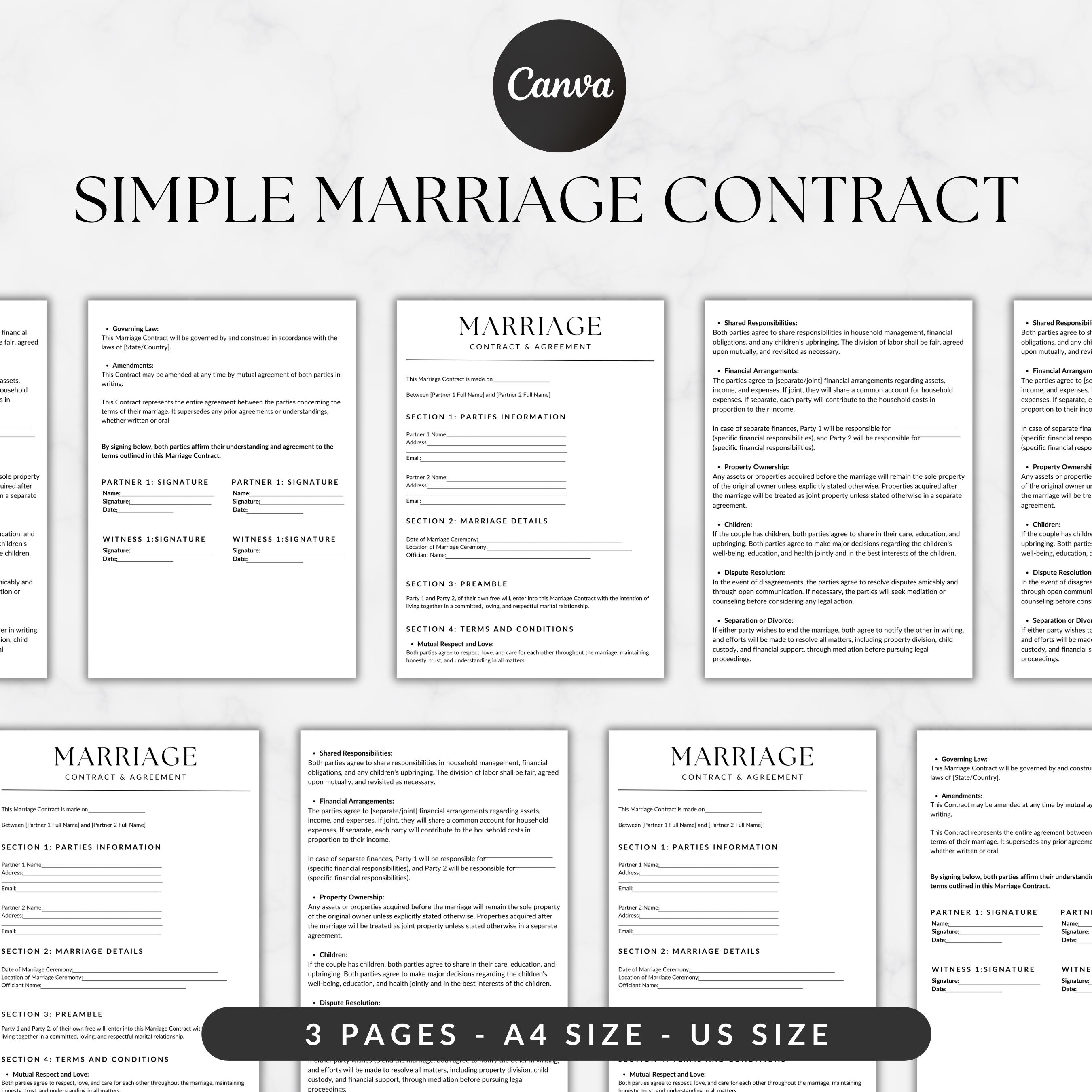 Marriage Contract Template | Contract Marriage Agreement, Wedding ...
