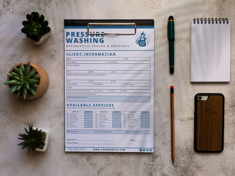 Pressure Washing Intake Form, Intake Form Template,pressure Washing ...