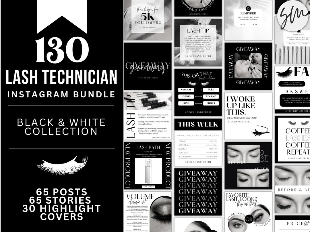 Black Modern - Lash Tech Instagram Post Bundle, Lash Technician ...