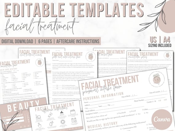 Facial Treatment Forms Client Intake Form Facial - Etsy