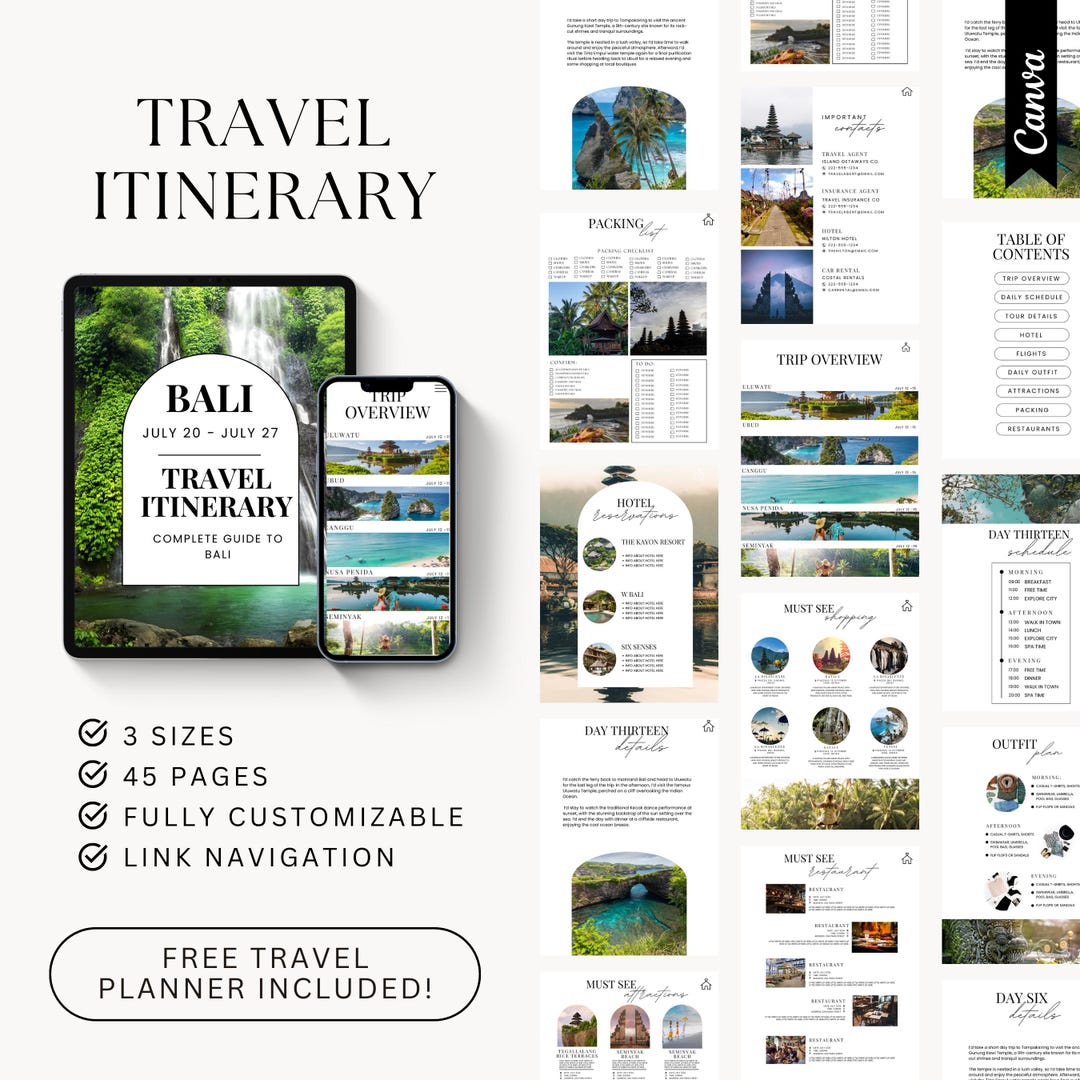 EDITABLE Travel Itinerary Template | Customizable Canva Mobile ...