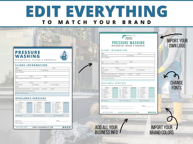 Pressure Washing Intake Form, Intake Form Template,pressure Washing ...