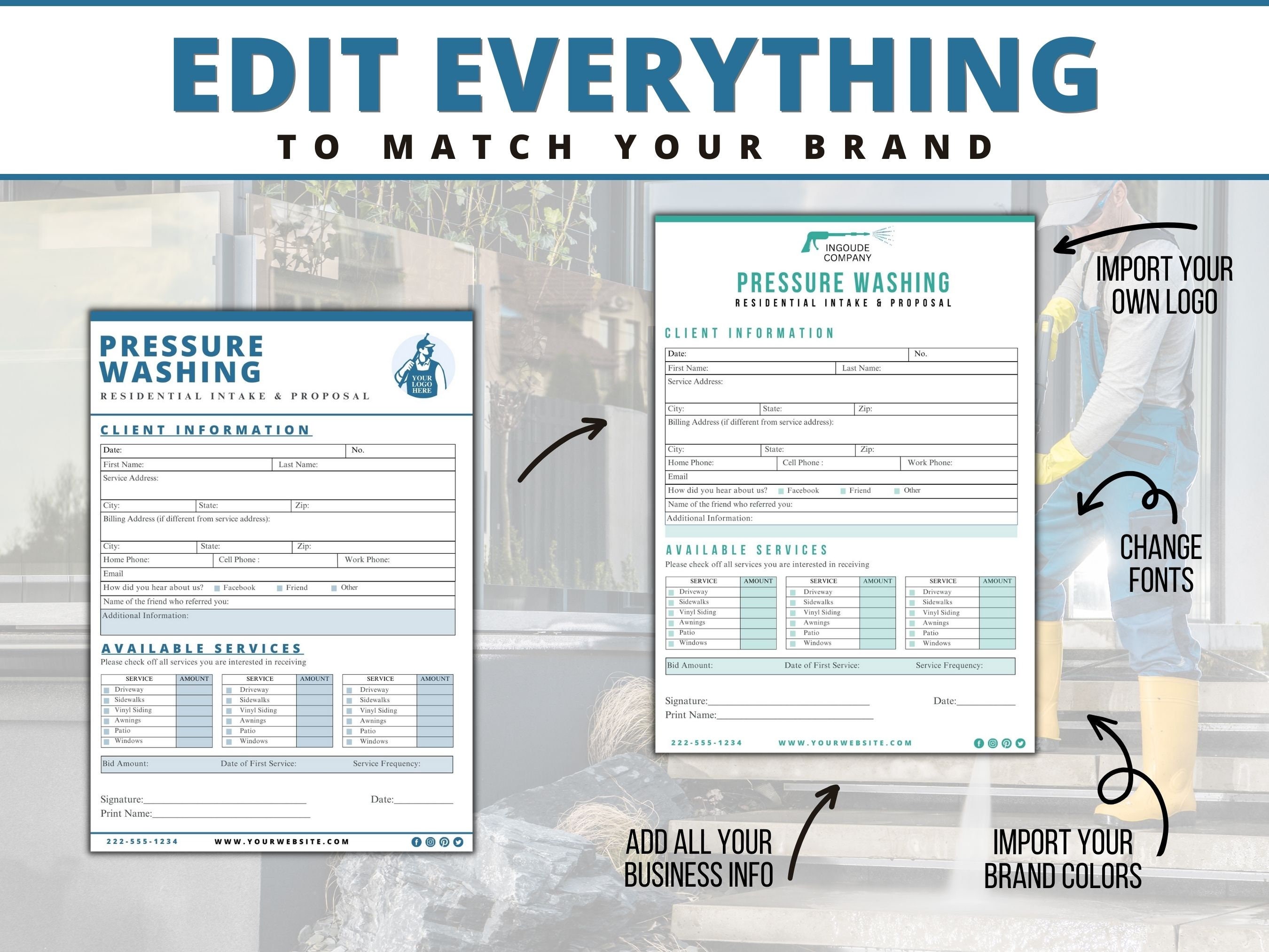 Pressure Washing Intake Form, Intake Form Template,pressure Washing ...