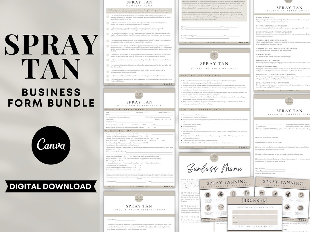 Spray Tan Form BUNDLE, Editable Spray Tan Templates, Consultation Forms ...