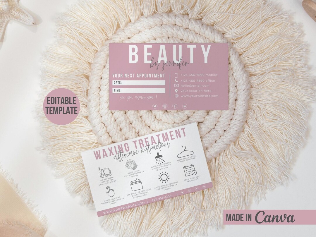 Waxing Aftercare Card | Hair Removal Aftercare Card | Waxing Salon ...