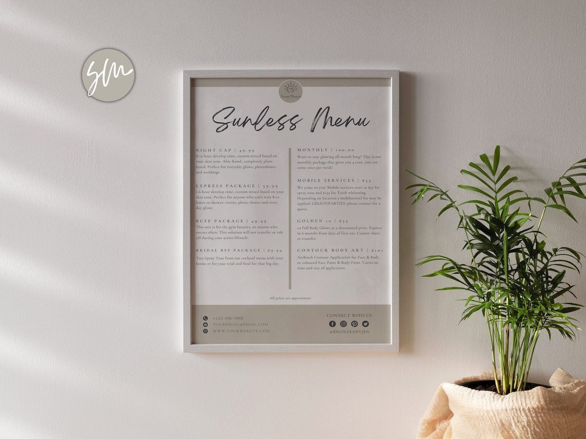 Spray Tan Price List, Price List Template, Editable Spray Tan Templates ...