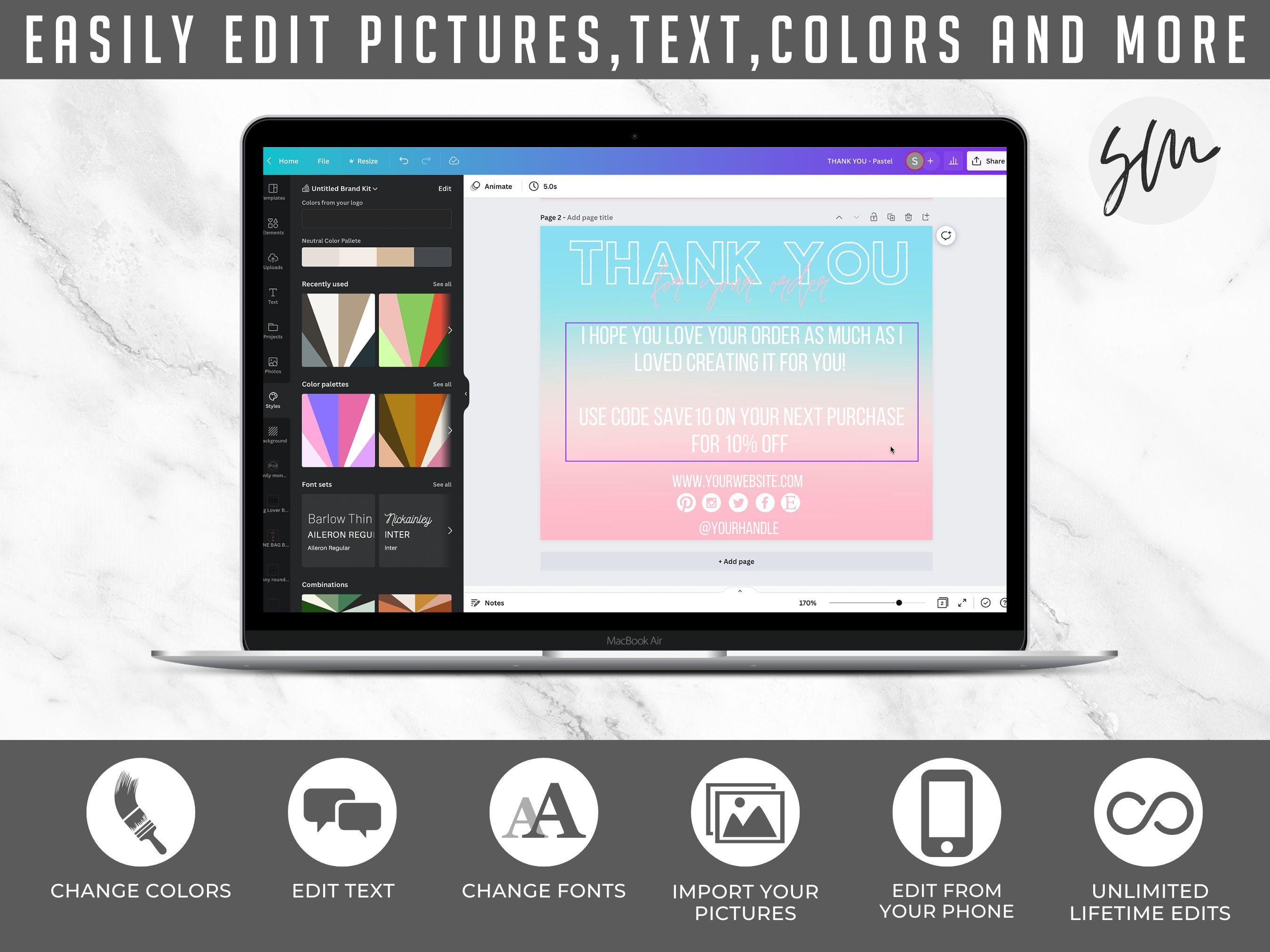 Neon Thank You Card Thank You Card Template Thank You Card - Etsy