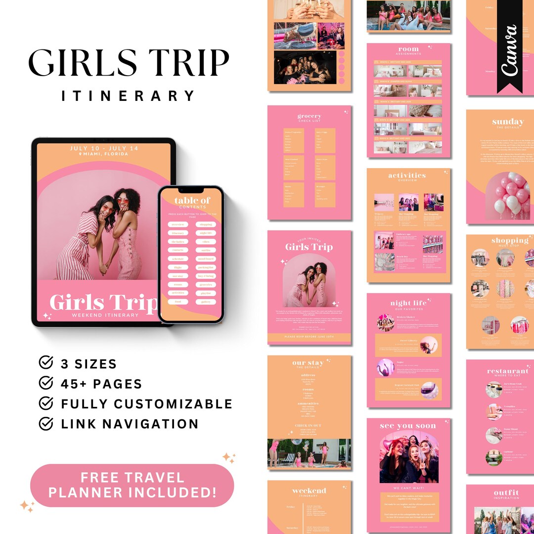 Girls Trip Itinerary, Weekend Itinerary Template,travel Itinerary ...