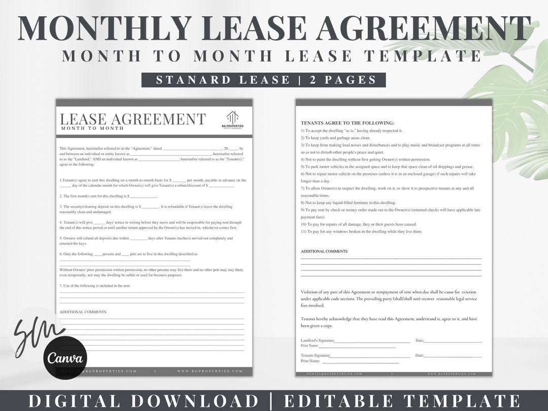 Month to Month Rental Agreement Template, Lease Agreement Template ...