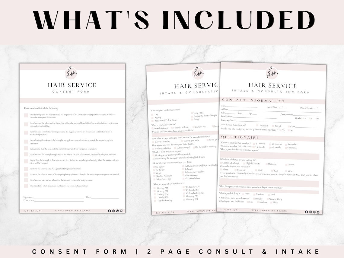 Hair Stylist Intake Form Bundle,editable Hair Consent Templates, Hair ...