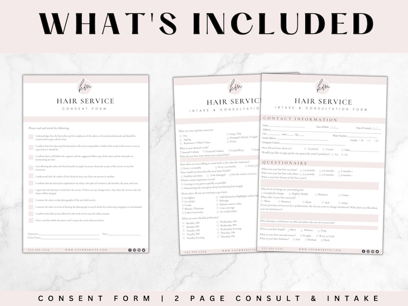 Hair Stylist Intake Form Bundle,editable Hair Consent Templates, Hair ...