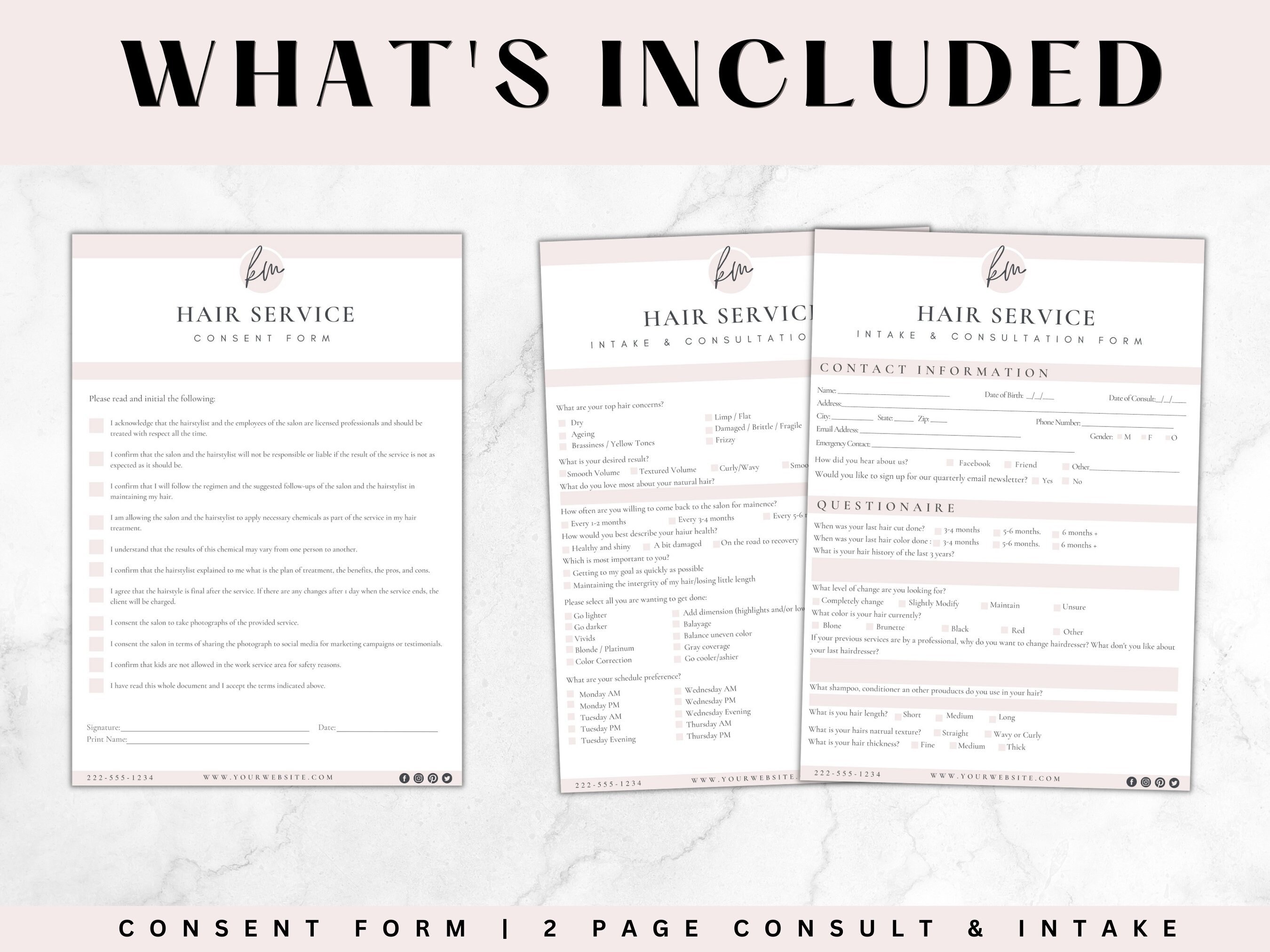 Hair Stylist Intake Form Bundle,editable Hair Consent Templates, Hair ...