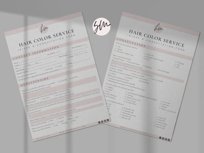 Hair Color Service Waiver, Hairstylist Consultation Form, Color ...