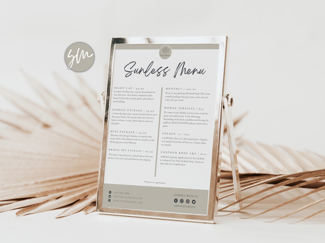 Spray Tan Price List, Price List Template, Editable Spray Tan Templates ...