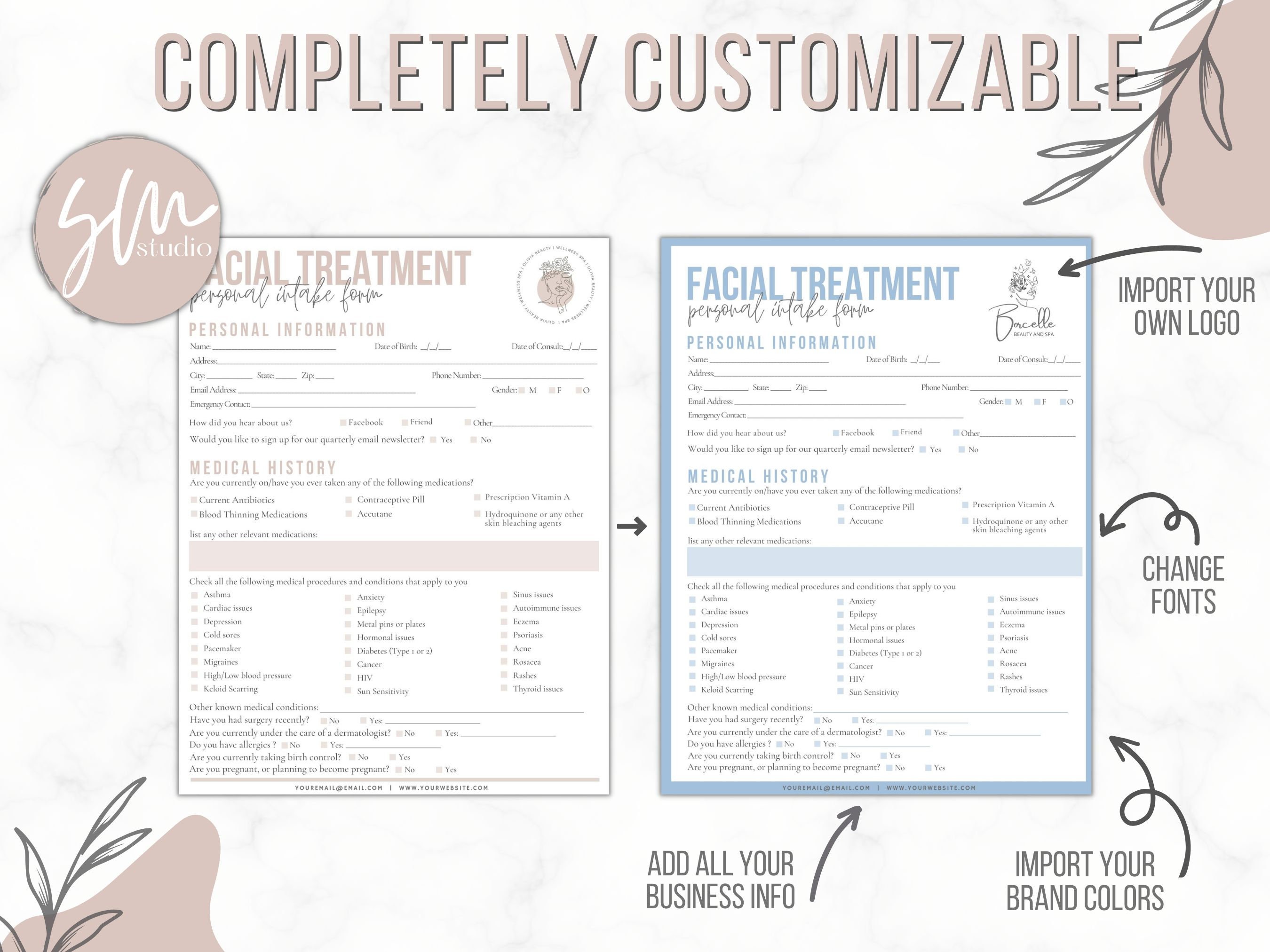 Facial Treatment Forms Client Intake Form Facial Consultation Form ...