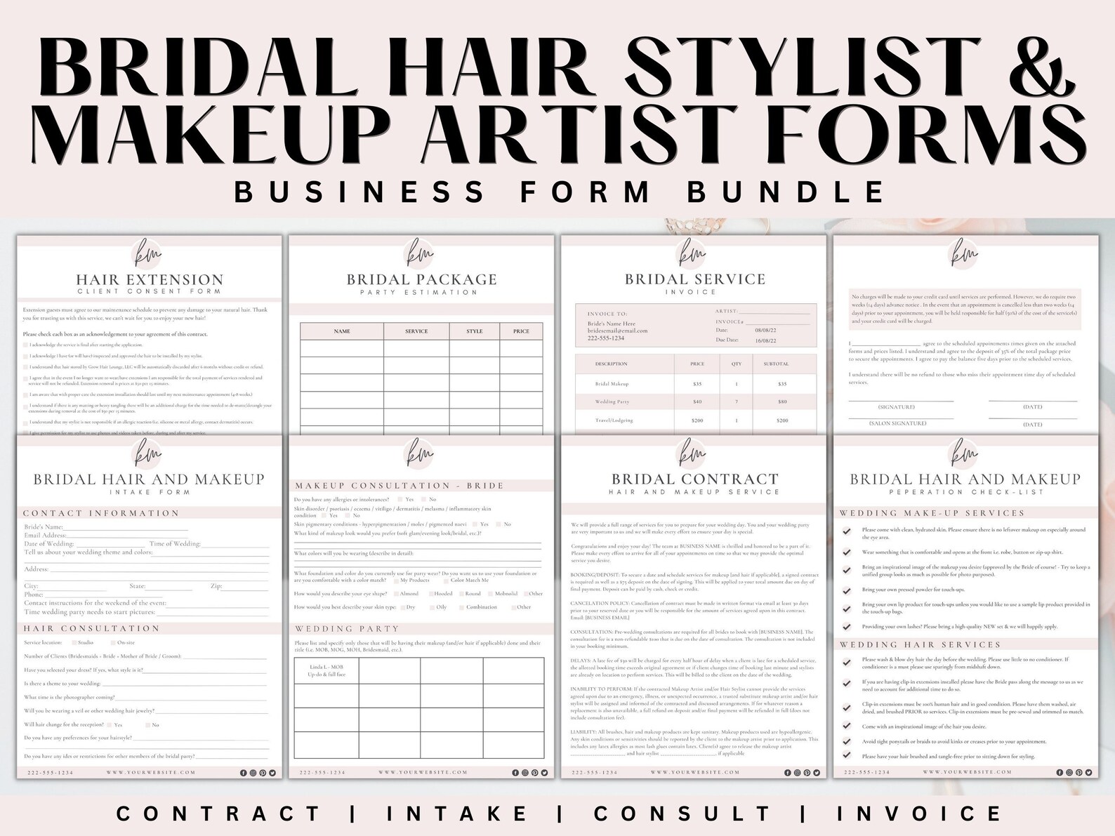 Bridal Hair Stylist and Makeup Artist Form Bundle, Salon Forms,bridal ...