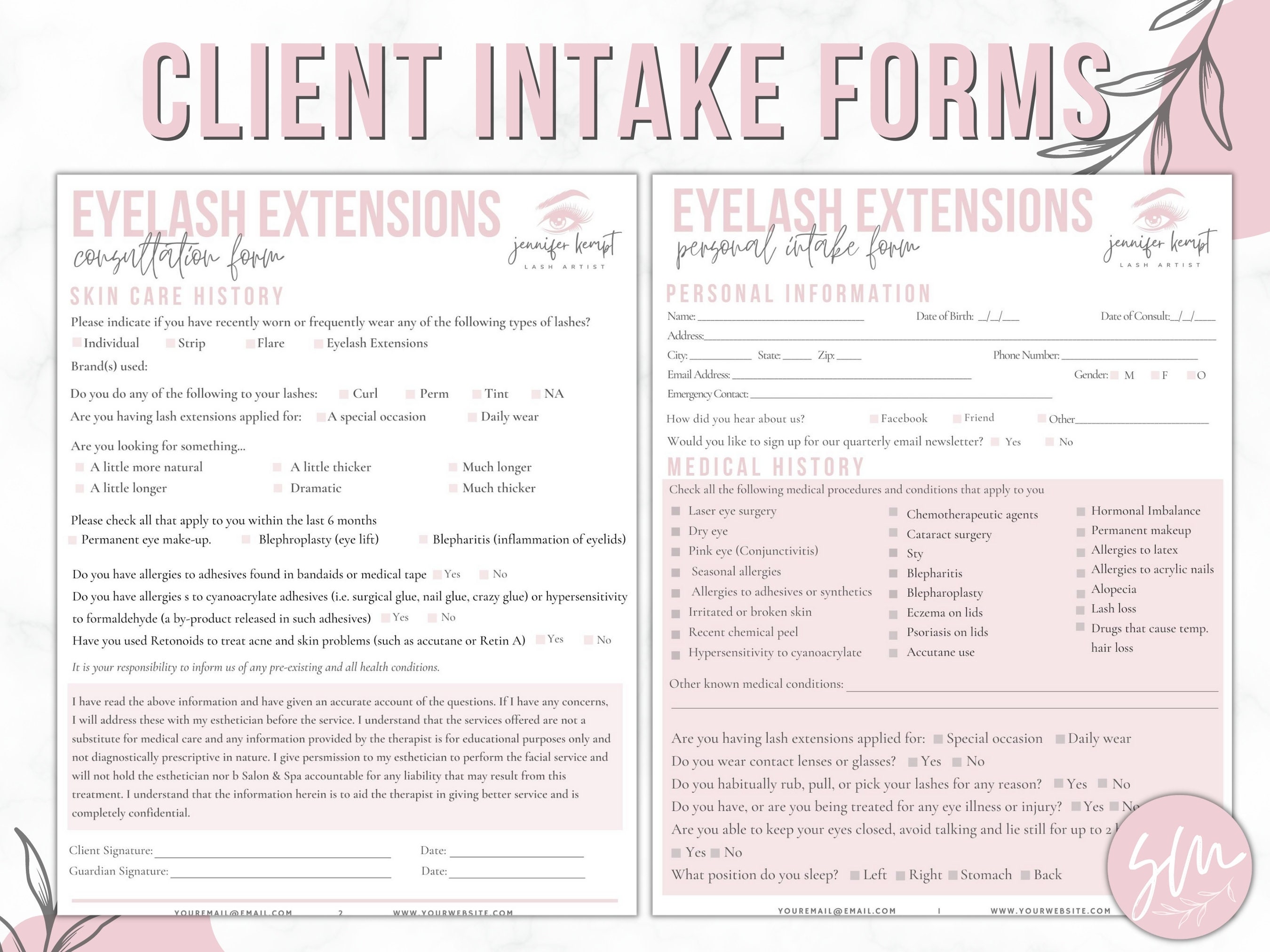 Eyelash Extension Forms Lash Extensions Client Consent - Etsy