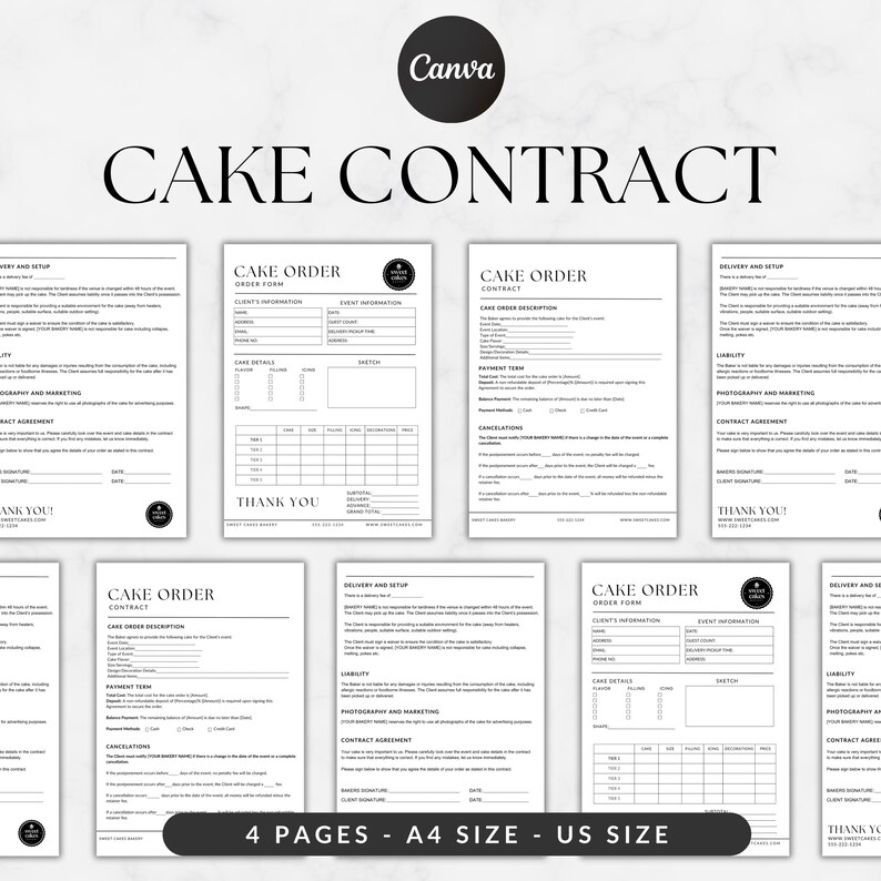 Cake Contract Business Bundle | Cake Order Form, Cake Business,bakery ...
