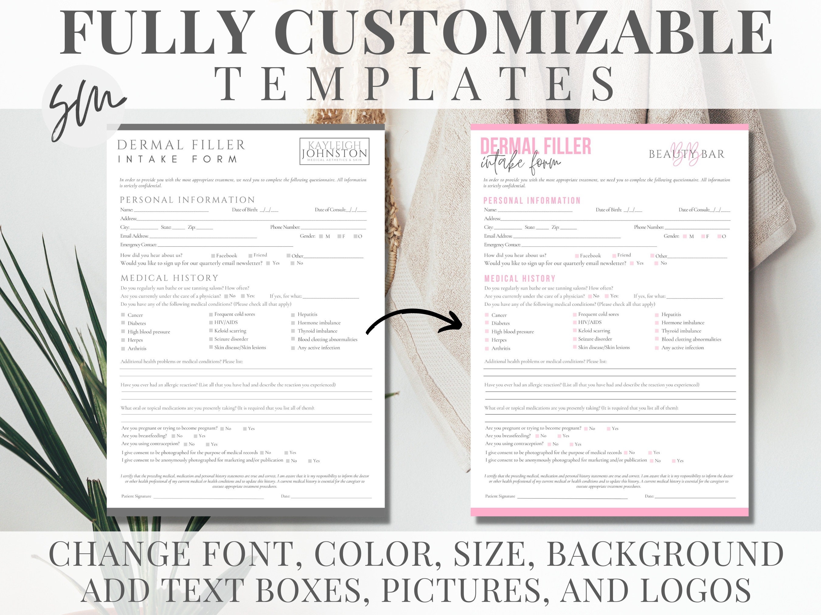 EDITABLE Dermal Filler Consent Form, Dermal Filler Aftercare,nurse ...