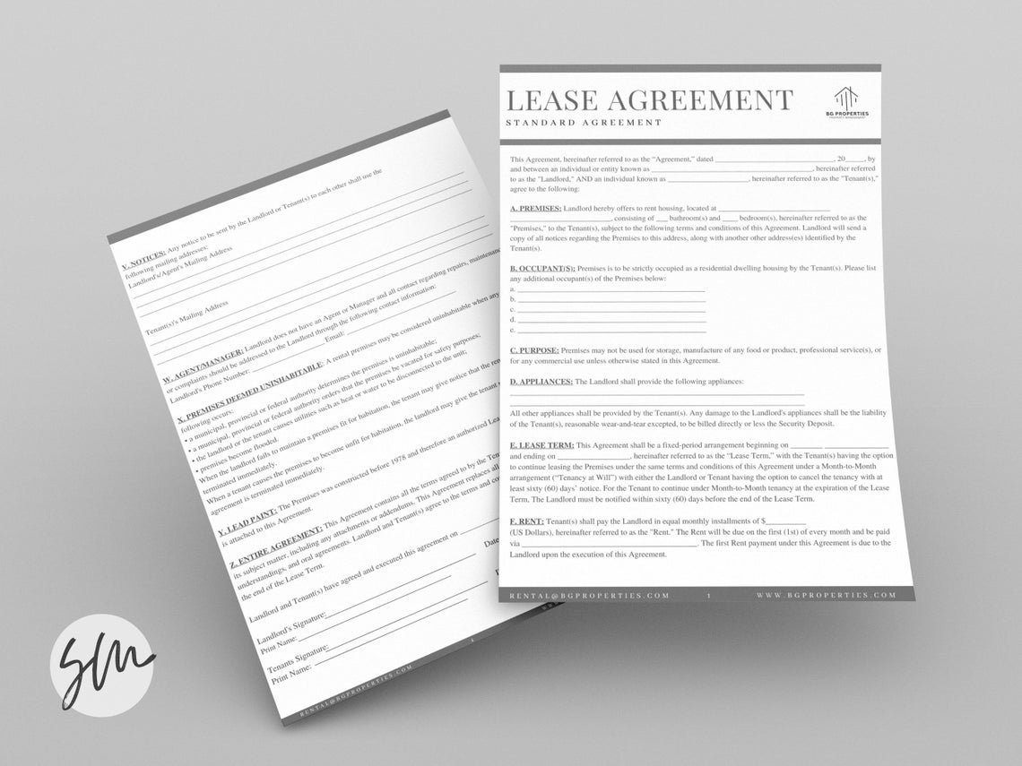 EDITABLE Rental Agreement Template, Lease Agreement Template,rental ...