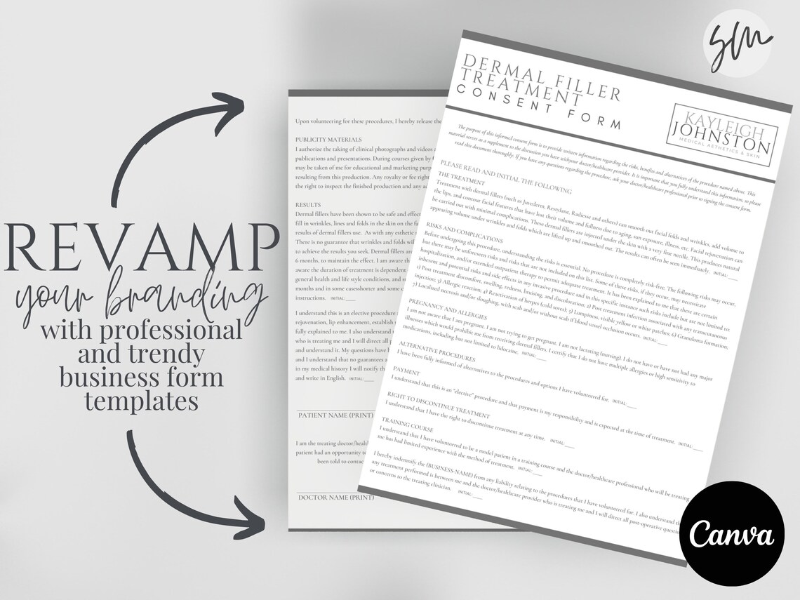 EDITABLE Dermal Filler Consent Form, Dermal Filler Aftercare,nurse ...