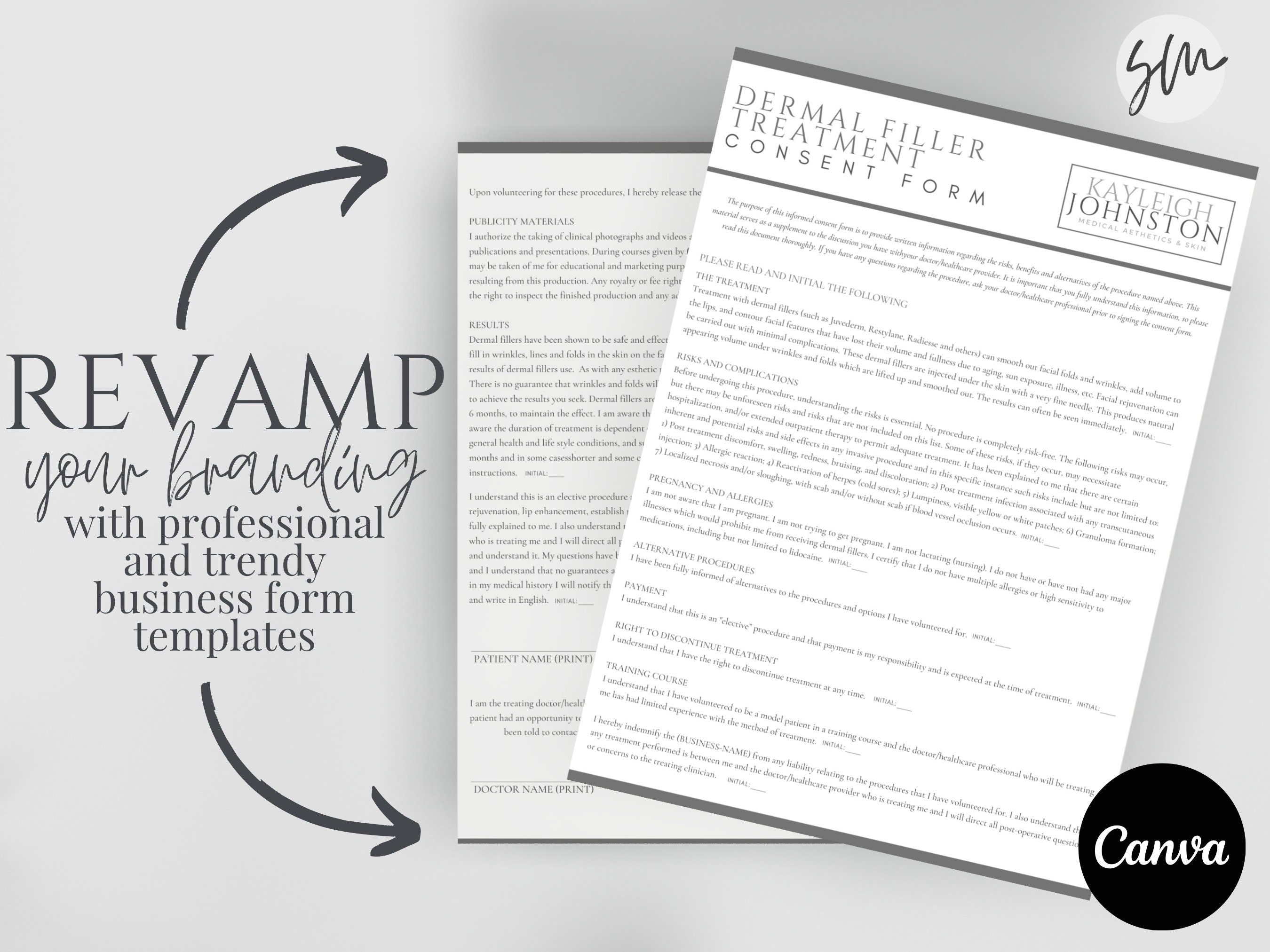 EDITABLE Dermal Filler Consent Form, Dermal Filler Aftercare,nurse ...