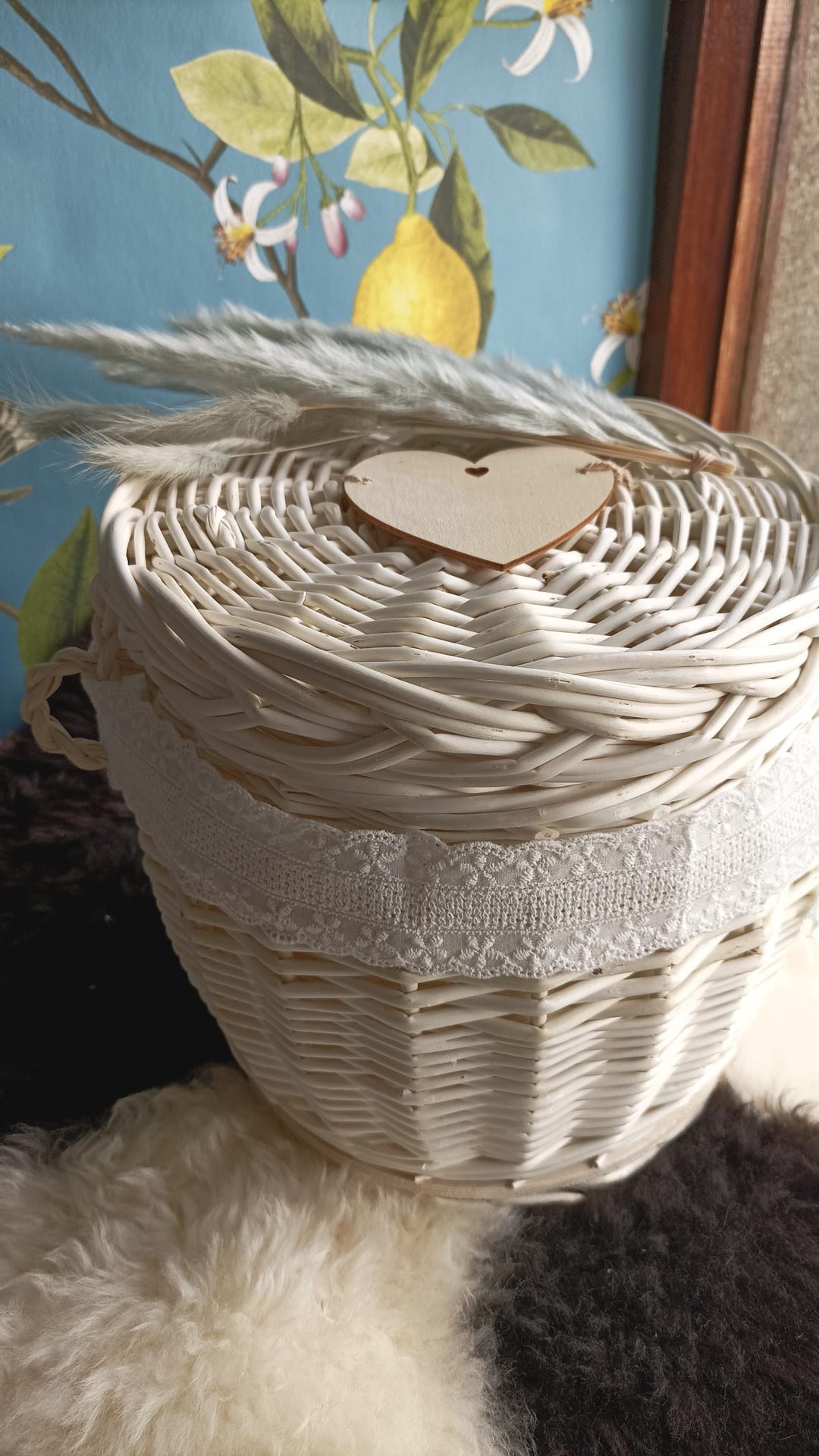 White Wicker Urn for Ashes, Eco Friendly, With Grey Dry Flowers,white ...