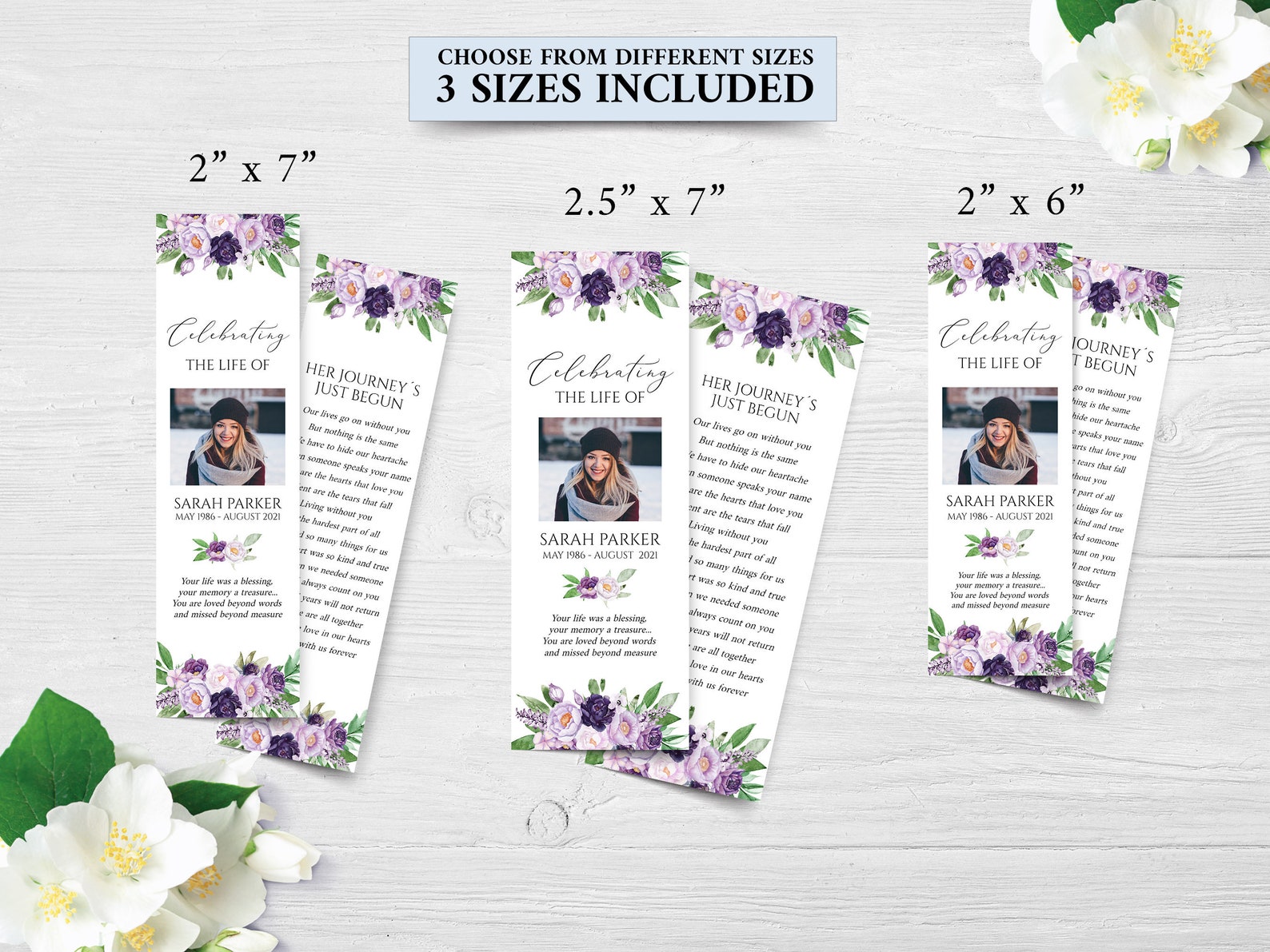 Purple Rose Funeral Bookmark Template, Celebration of Life Bookmark ...
