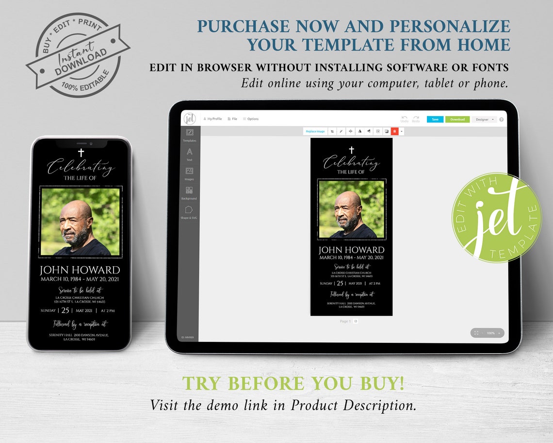 Digital Funeral Invitation Electronic Funeral Announcement | Etsy