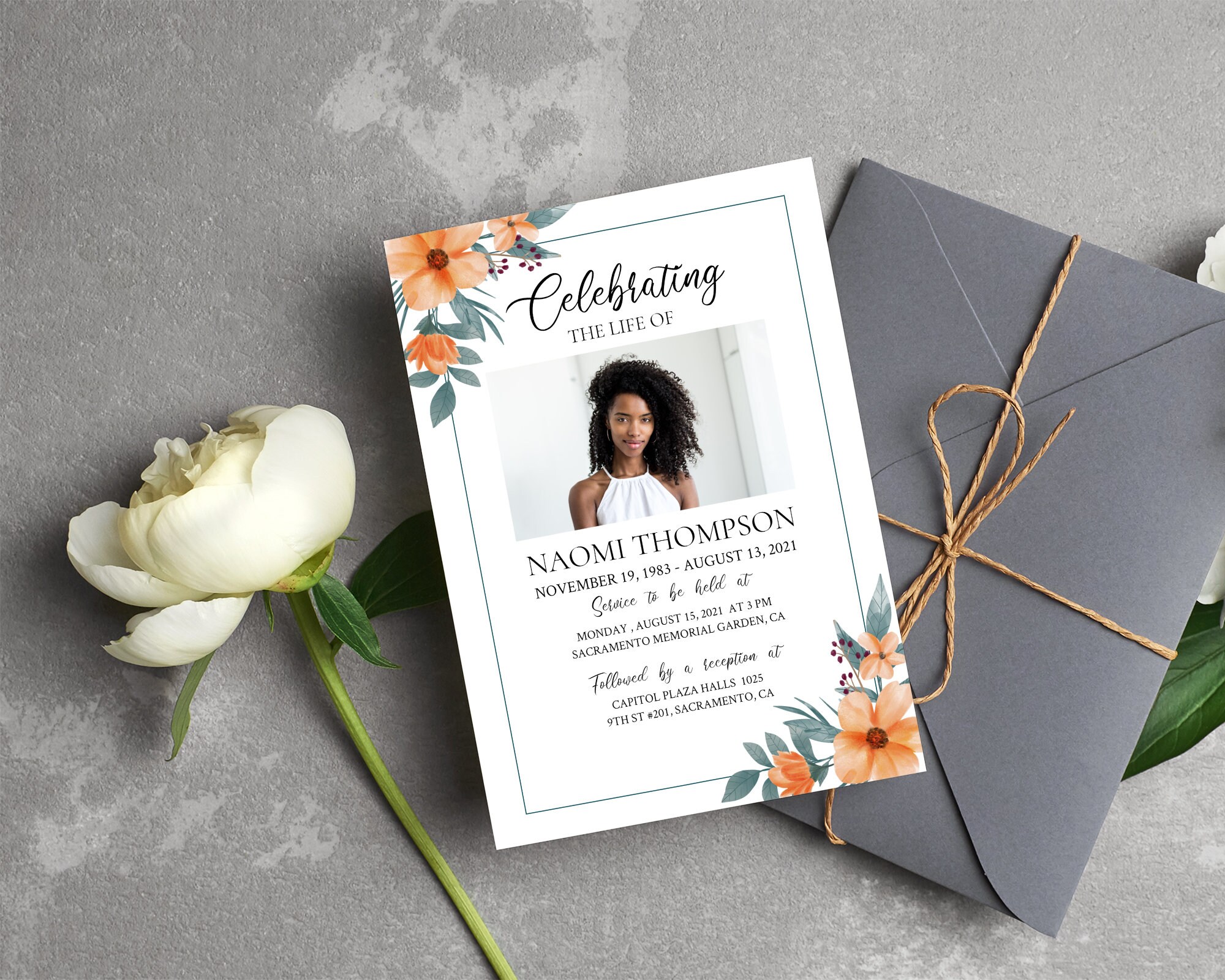 Celebration of Life Invitation,floral Funeral Invite, Funeral ...