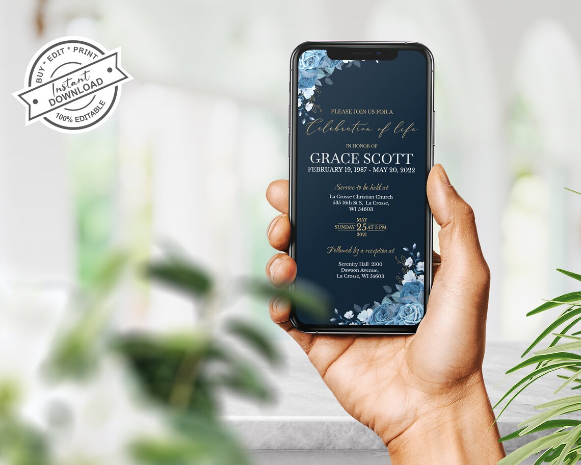 Digital Funeral Invitation Electronic Funeral Announcement - Etsy