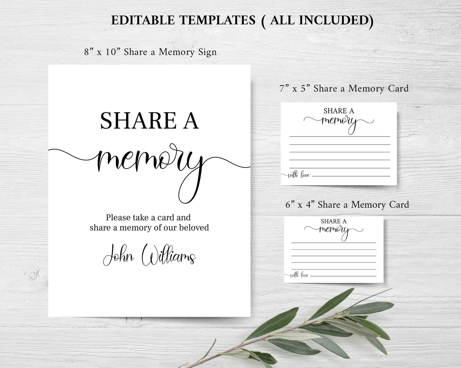 Editable Share a Memory Funeral Sign and Card Template – Simple Black ...