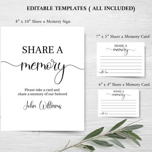 Editable Share a Memory Funeral Sign and Card Template – Simple Black ...