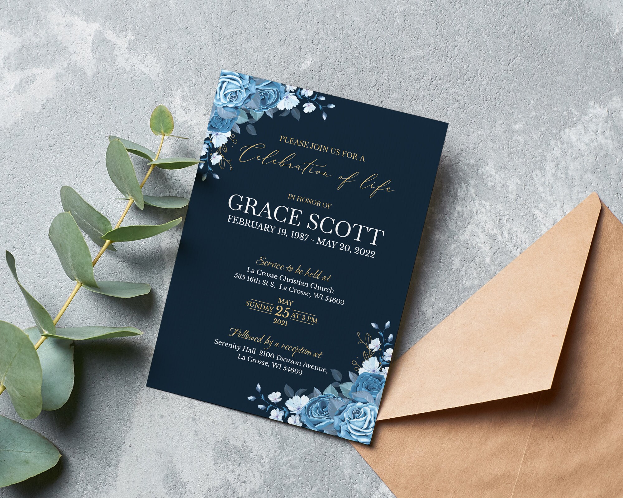 Celebration of Life Invitation, Dark Floral Funeral Invite, Funeral ...