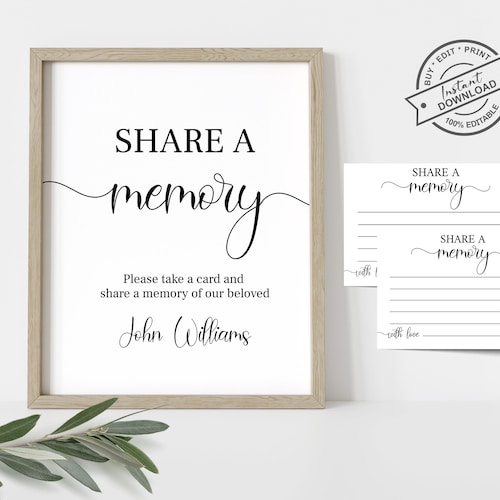 Share a Memory Funeral Sign and Share a Memory Card Simple - Etsy