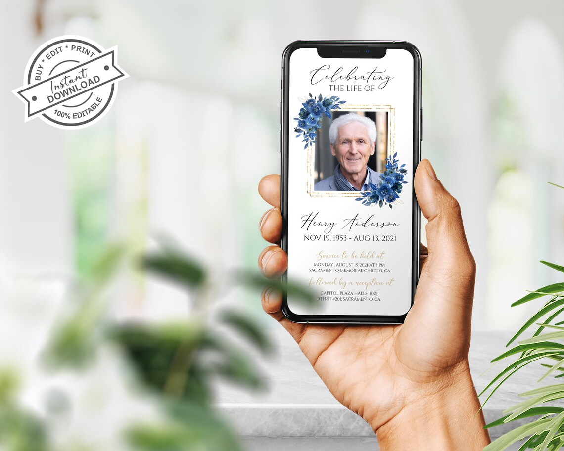 Digital Funeral Invitation Electronic Blue Funeral - Etsy