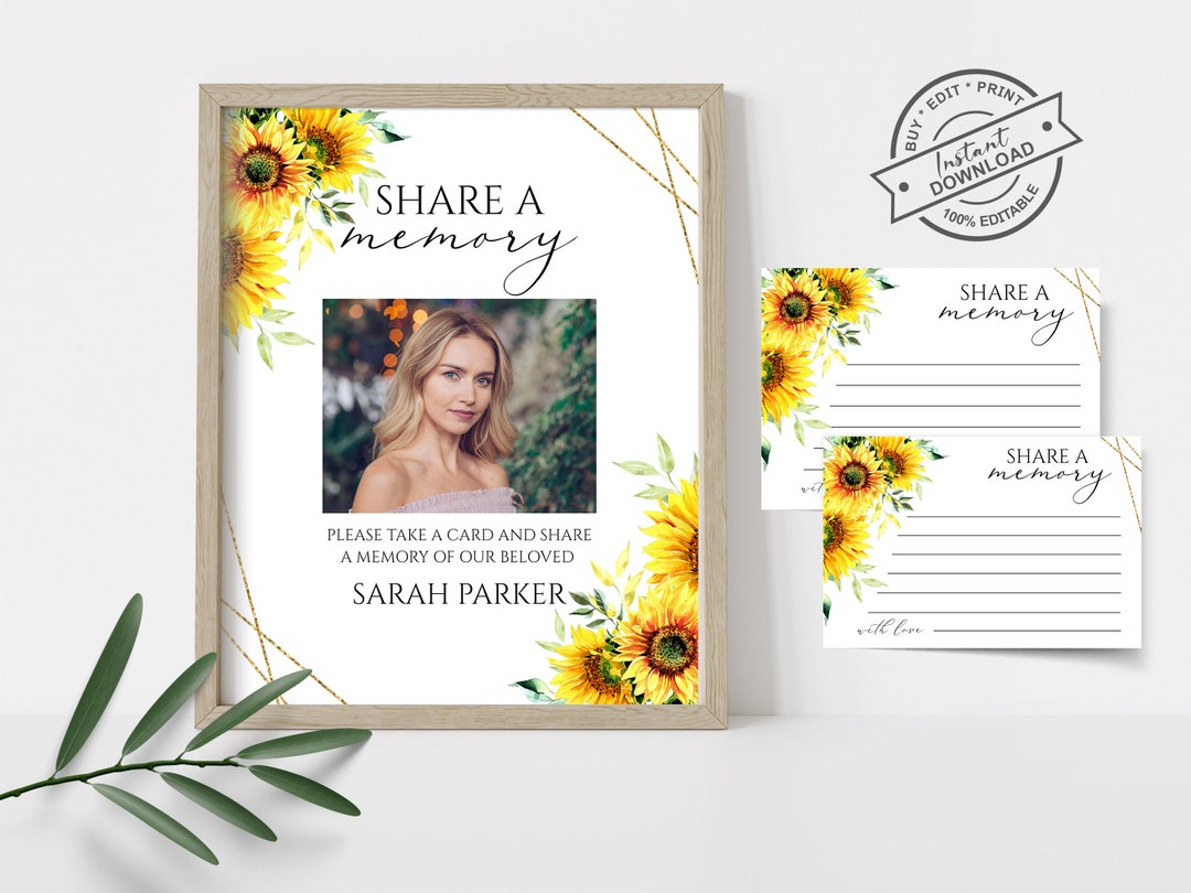 Share a Memory Funeral Sign and Share a Memory Card,sunflower Funeral ...