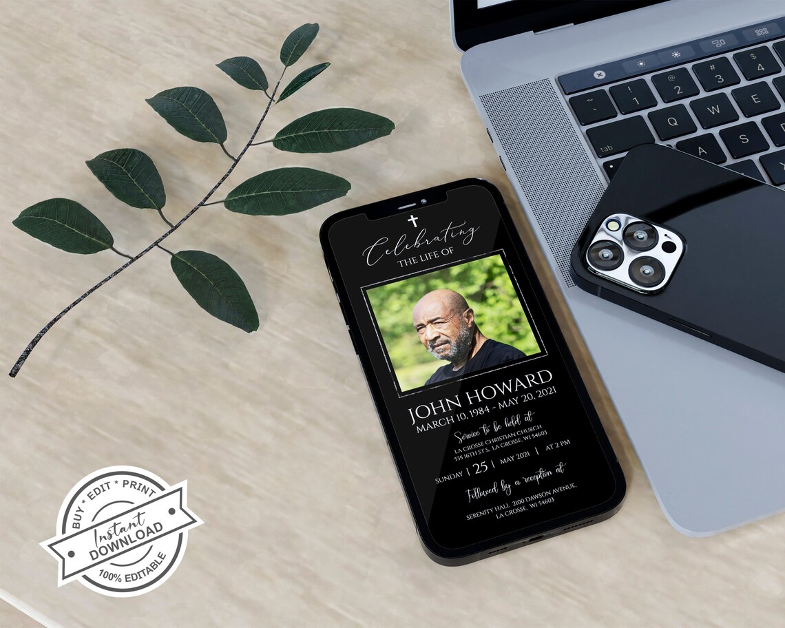 Digital Funeral Invitation Electronic Funeral Announcement | Etsy