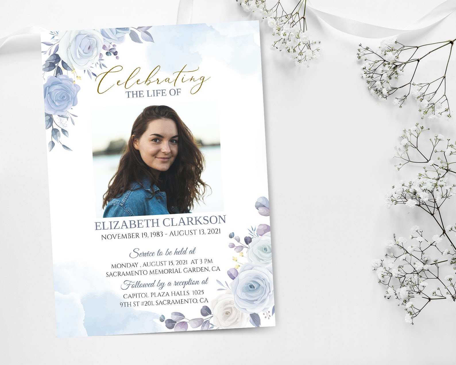 Celebration of Life Invitationblue Rose Funeral Invite - Etsy
